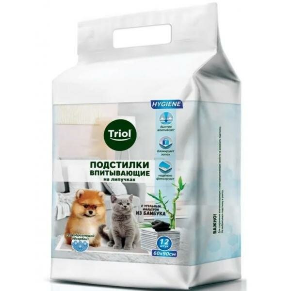 Triol Впитывающие подстилки для животных на липучках 12 шт. (DP12) 60*90см