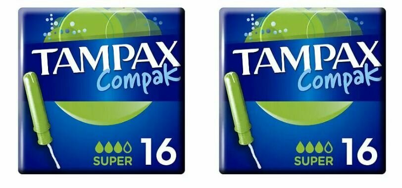 Tampax Тампоны гигиенические с аппликатором, Compak Super Duo, 16 шт/уп, 2 уп