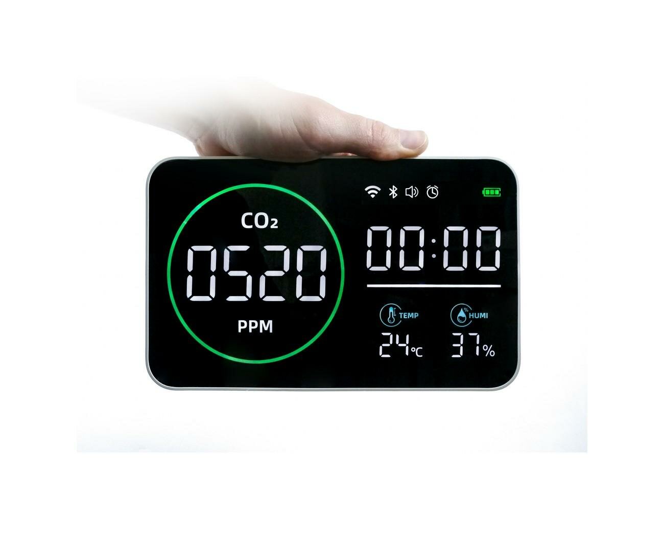 Универсальный автономный датчик Туйя Вай-Фай детектор-сигнализация 4 в 1 Страж-Газ M6 (916-TUYA) (Q20642PV1): CO2, влажность, температура, часы