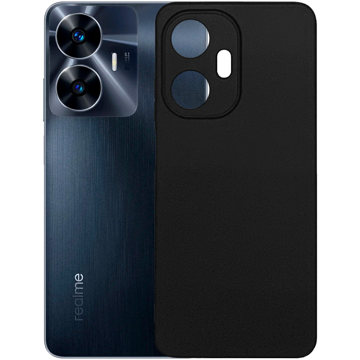 Чехол для Realme C55 силиконовый черный матовый / защита камеры