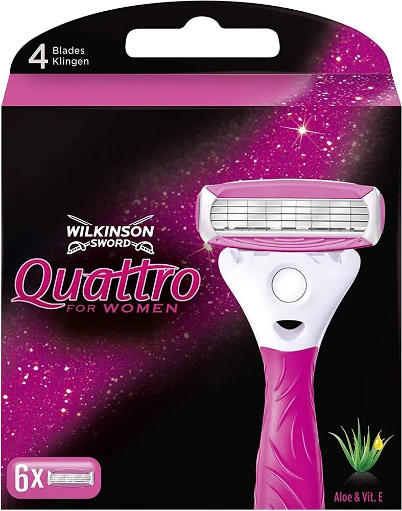 Schick / Wilkinson Sword Quattro for Women Aloe / Сменные кассеты для женской бритвы Quattro ( 6 шт)