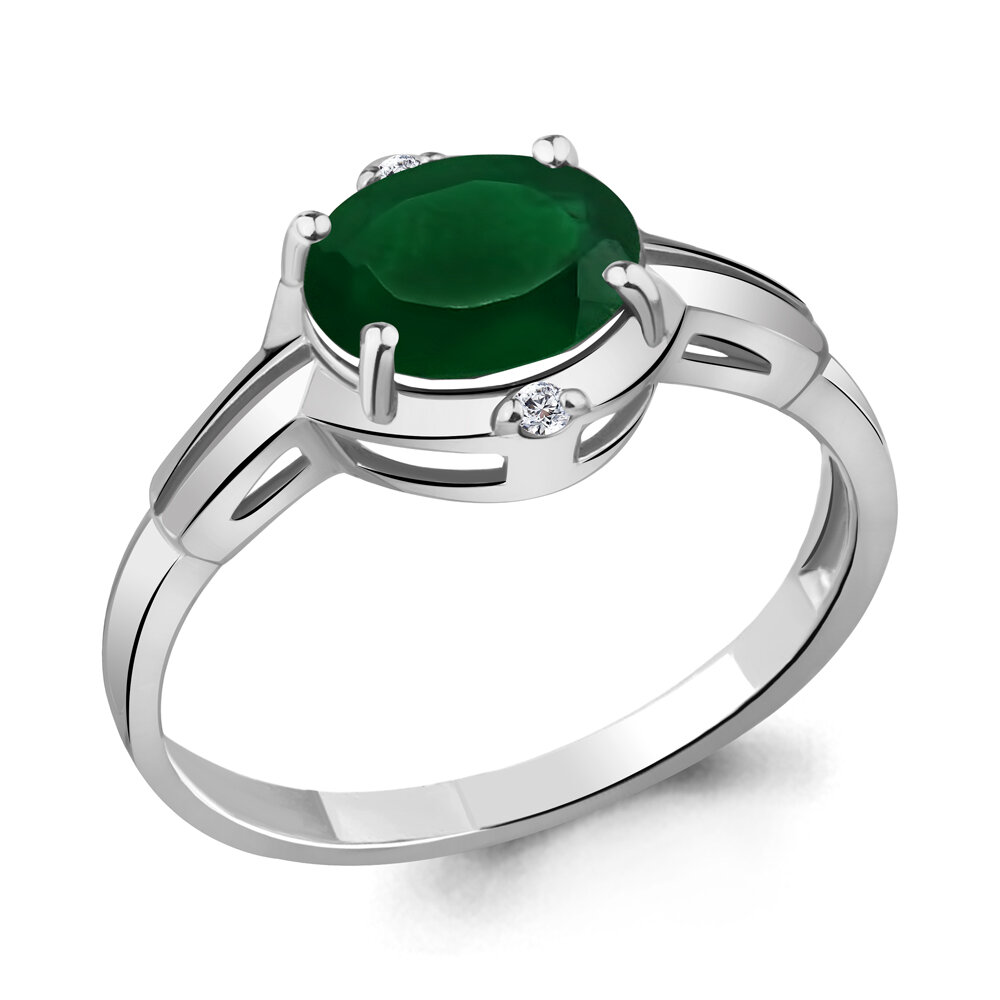 Кольцо, серебро, 925 проба, агат, фианит