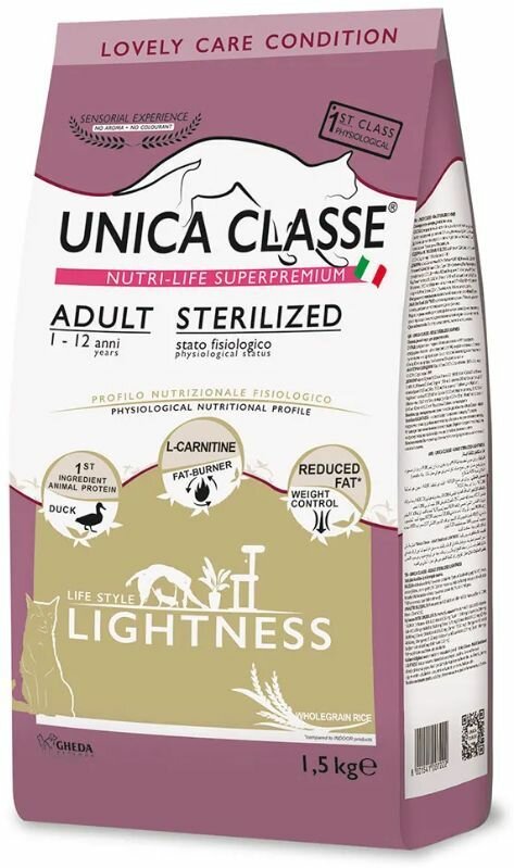 UNICA Adult Sterilized Lightness Сухой корм для стерилизованных кошек, с уткой, 1,5 кг