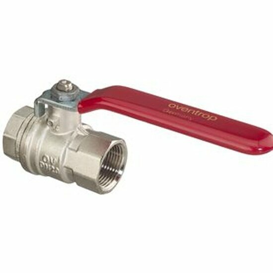 Кран шаровой Oventrop Optibal, полнопроходной, DN-32, 1 1/4", ВВ, PN, бар-16, ручка-рычаг из оцинкованной стали, латунь, никелированный