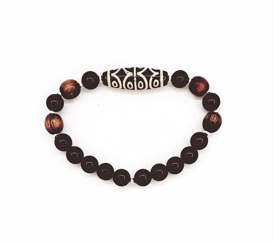 Браслет, серебро, 925 проба, агат, дерево