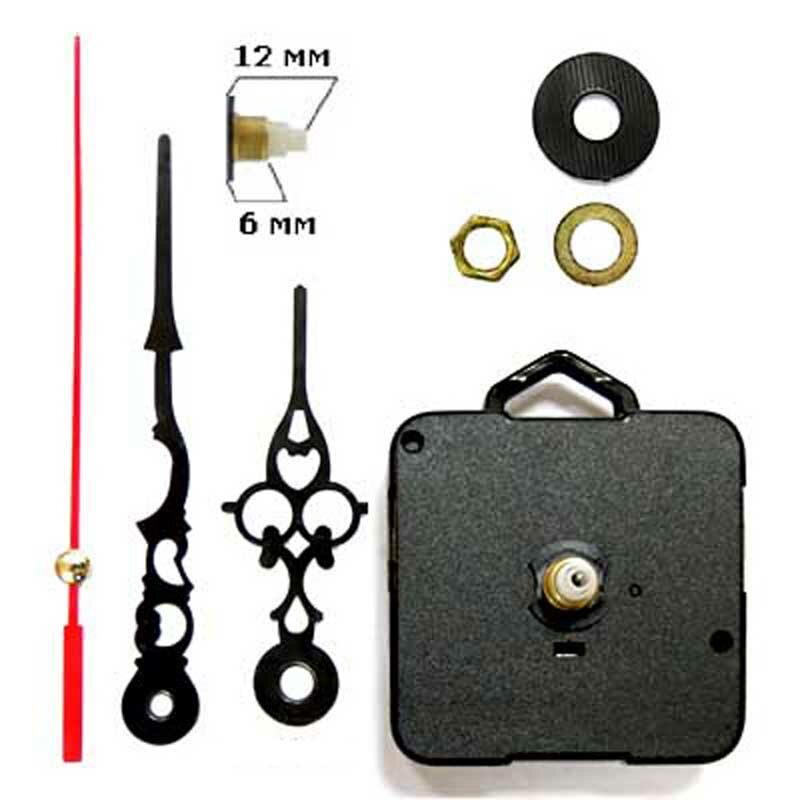 Часовой механизм для настенных часов и календарей M-1231 бесшумный плавный ход, со стрелками, шток 12 мм, цена за 1 шт.