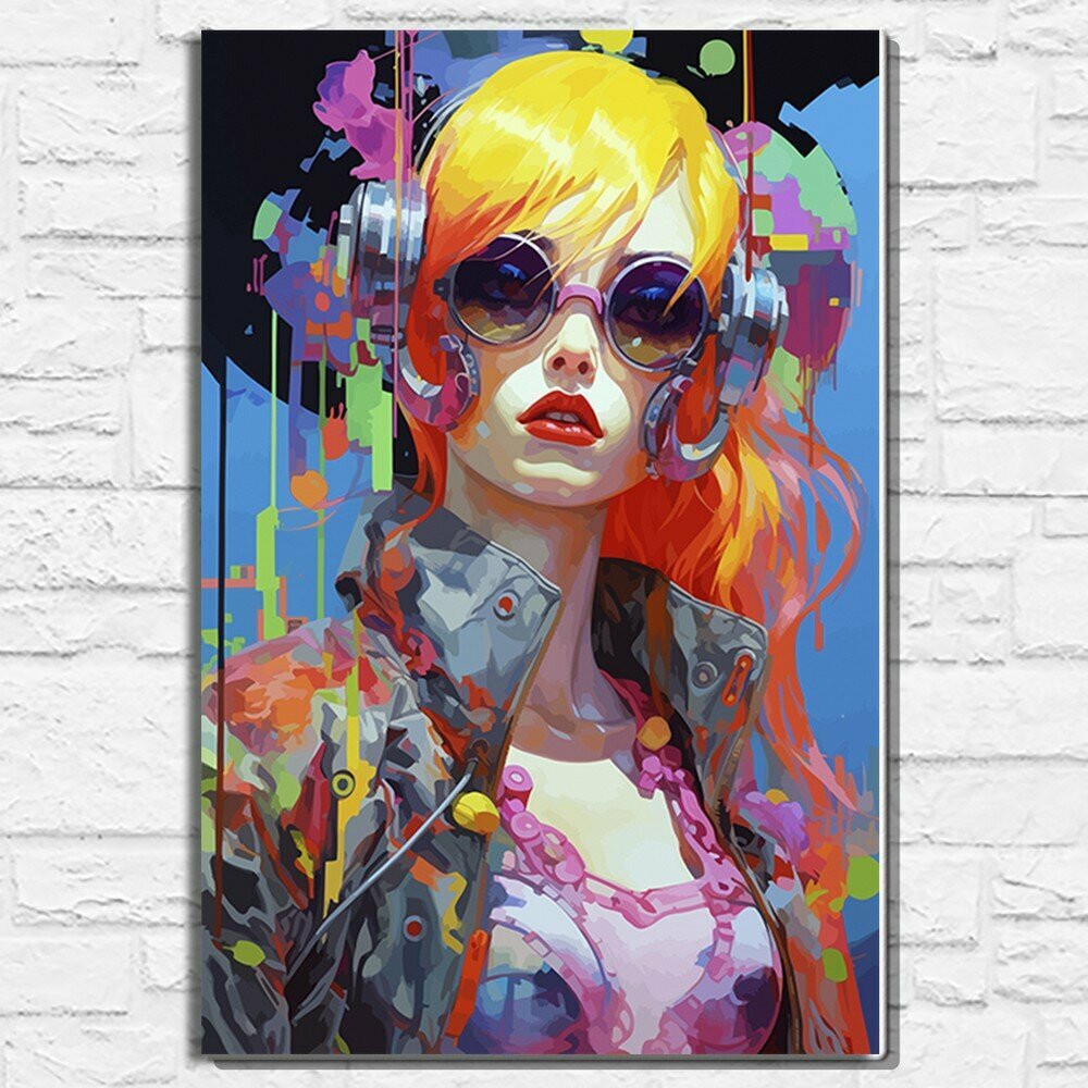 Картина по номерам на холсте девушка в очках (яркая абстракция, психоделика) - 12573 В 60x40