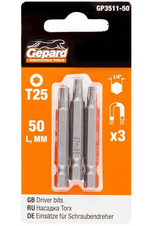 Бита насадка для шуруповерта магнитная Torx T25 50 мм GEPARD 3 штуки (GP3511-50)
