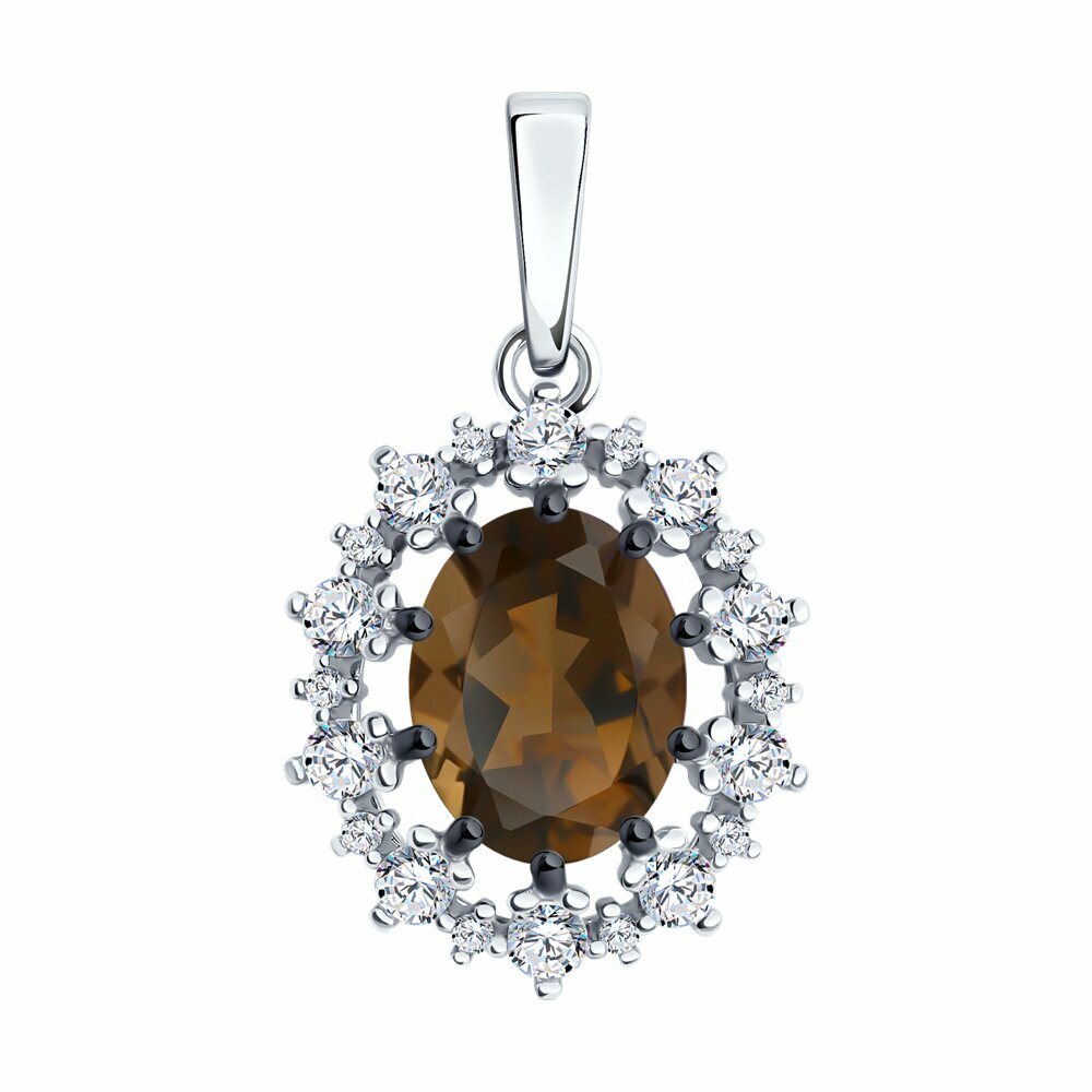 Подвеска, серебро, 925 проба, родирование, раухтопаз, фианит