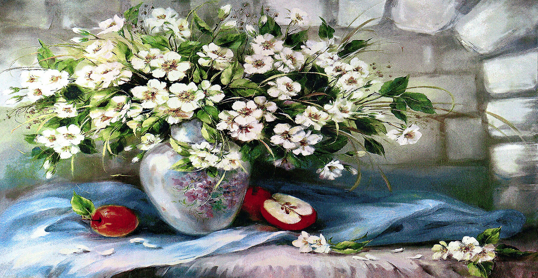 Гобеленовое полотно панно Цветы с яблоком 60х120 Декарт