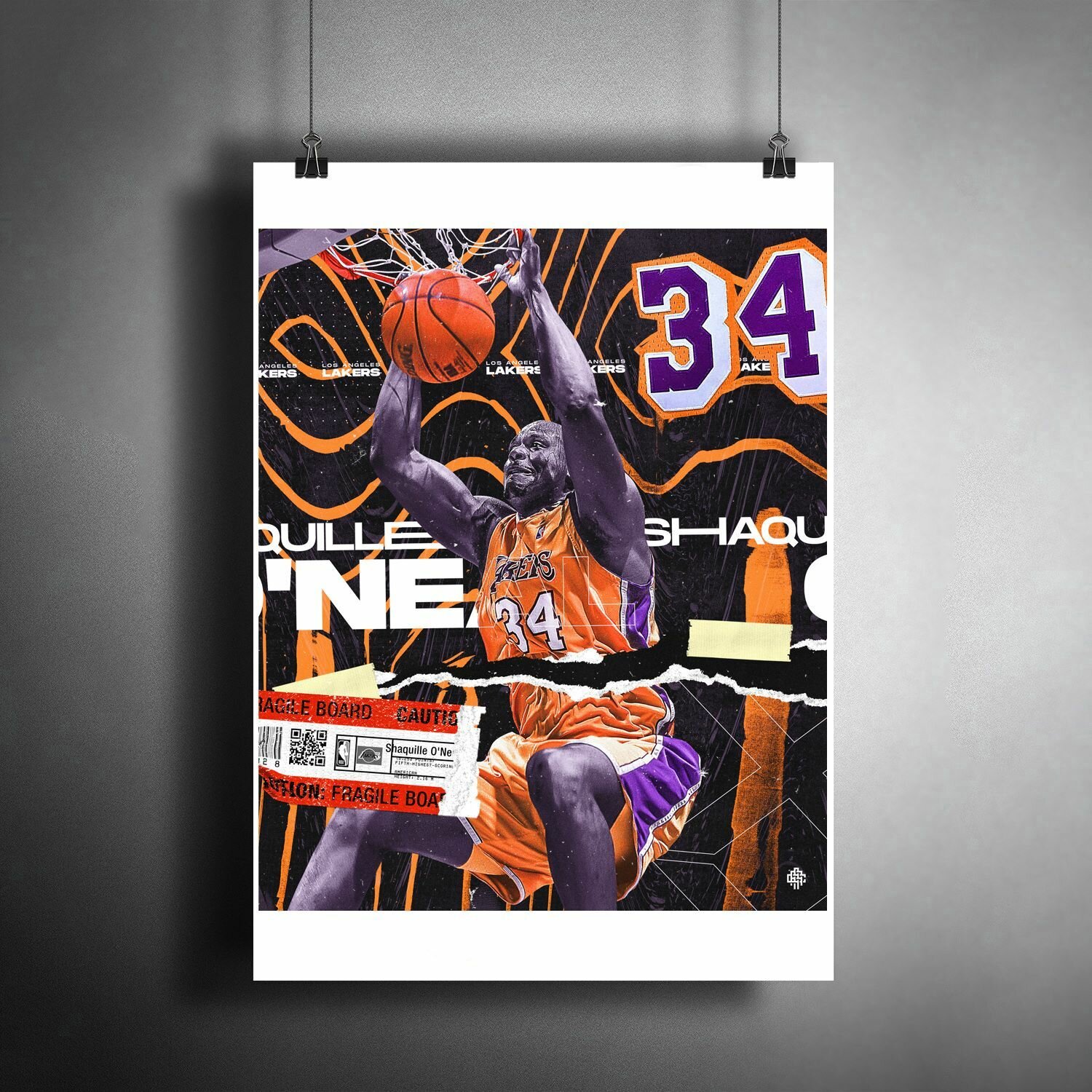 Постер плакат "Баскетболист Шакил О'Нил. Shaquille O'Neal, NBA" / Декор для дома, офиса, комнаты, квартиры, детской A3 (297 x 420 мм)