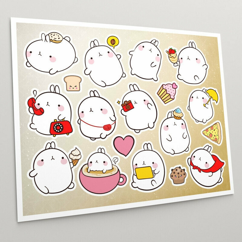 Наклейки декоративные (Стикеры самоклеящиеся) набор "Пухлый милый зайка" 20x25 см