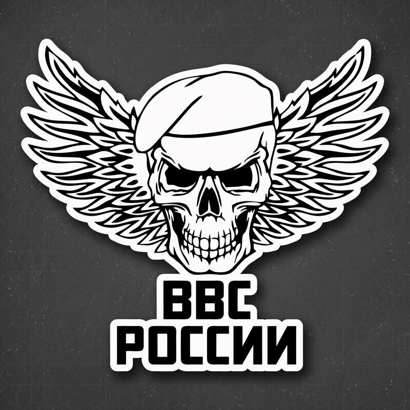 Наклейка на авто "ВВС России крылатый череп" 21x19 см