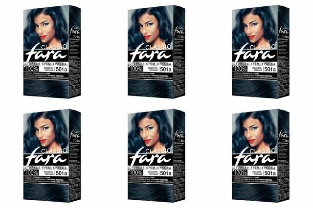 Fara Крем-краска для волос, тон 501а, Иссиня-чёрная, 115 мл, 6 шт