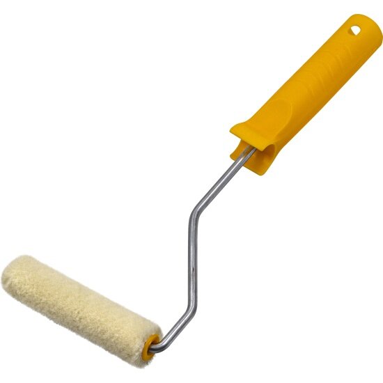 Мини-валик малярный Ремоколор с рукояткой Велюр , ось 6мм, D15мм, 100мм, 06-4-911