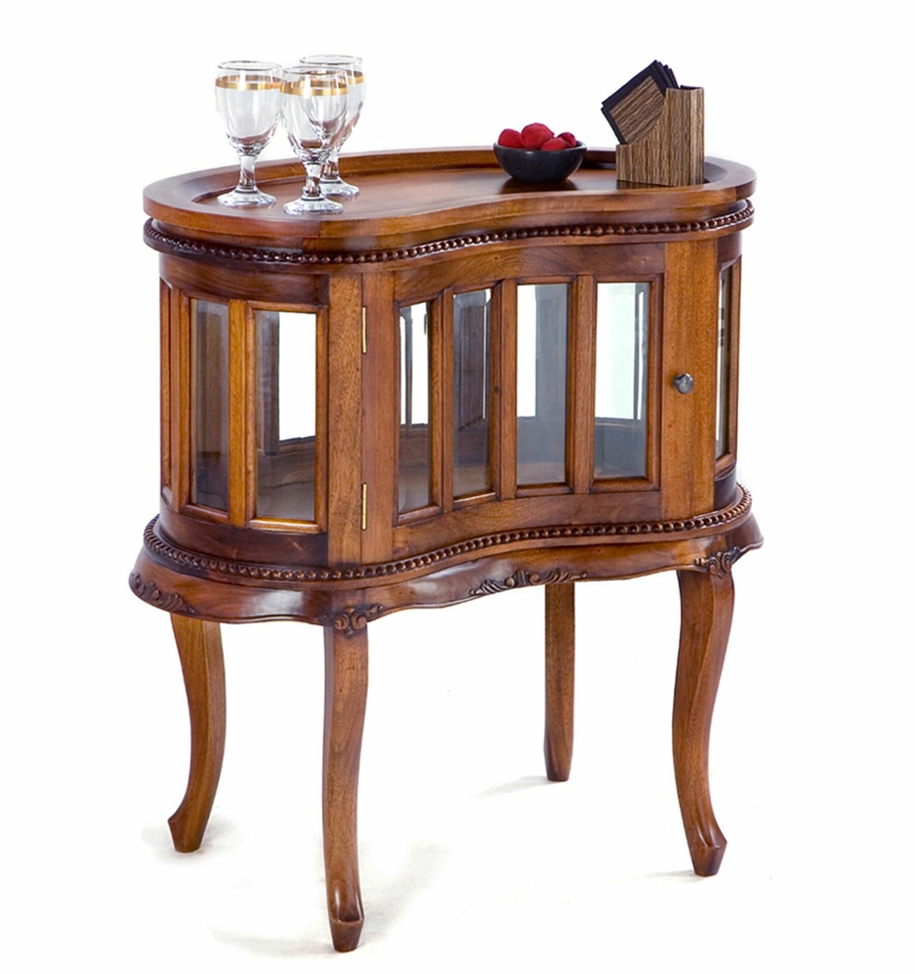 Сервировочный столик с подносом PDC 12 Фасоль Индонезия из массива красного дерева 78х76х40см