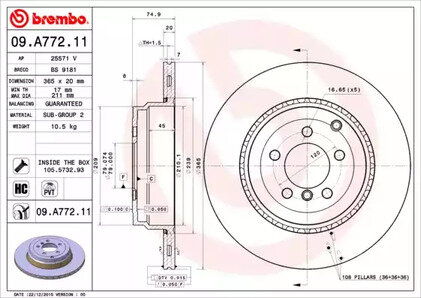 Диск тормозной UV Coated зад Brembo 09. A772.11