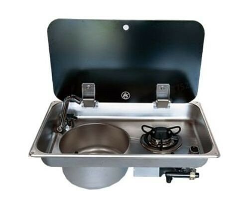 Плита газовая с круглой мойкой, стеклянная крышка, Marine Rocket (Москва)
