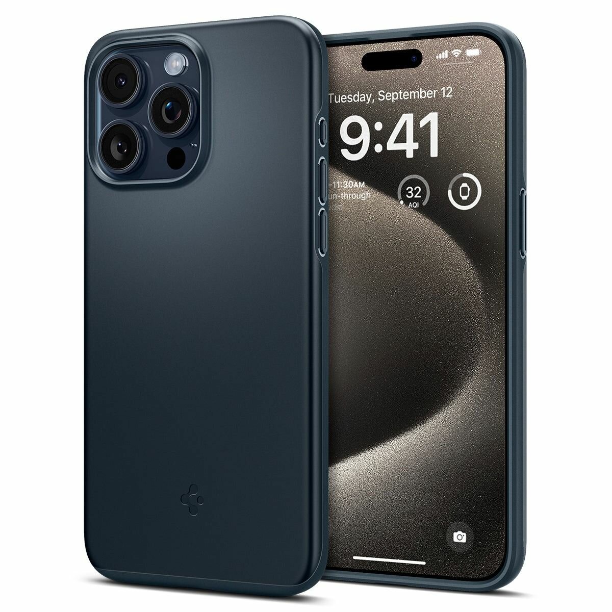 Чехол Spigen на Apple iPhone 15 Pro Max (ACS06546) Thin Fit / Спиген чехол для Айфон 15 Про Макс тонкий, противоударный, с защитой камеры, синевато-серый
