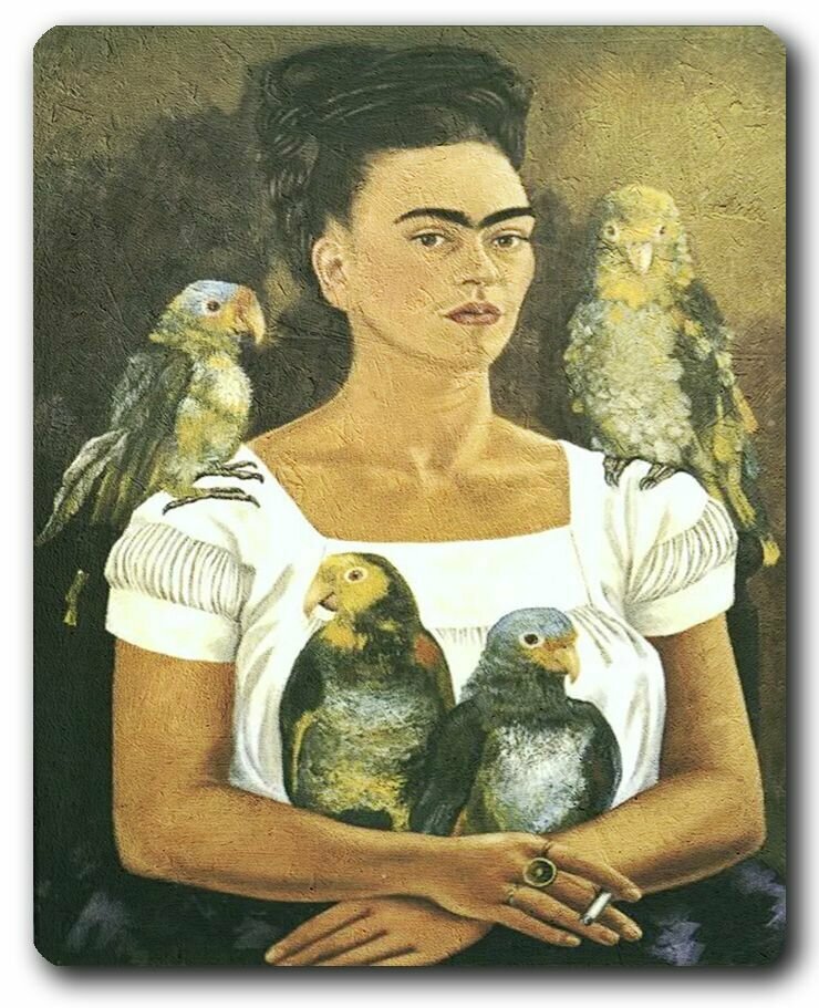 Картина/Репродукция картины - Фрида Кало "Я и мои попугаи"/Интерьерная фреска на доске/30х24 см