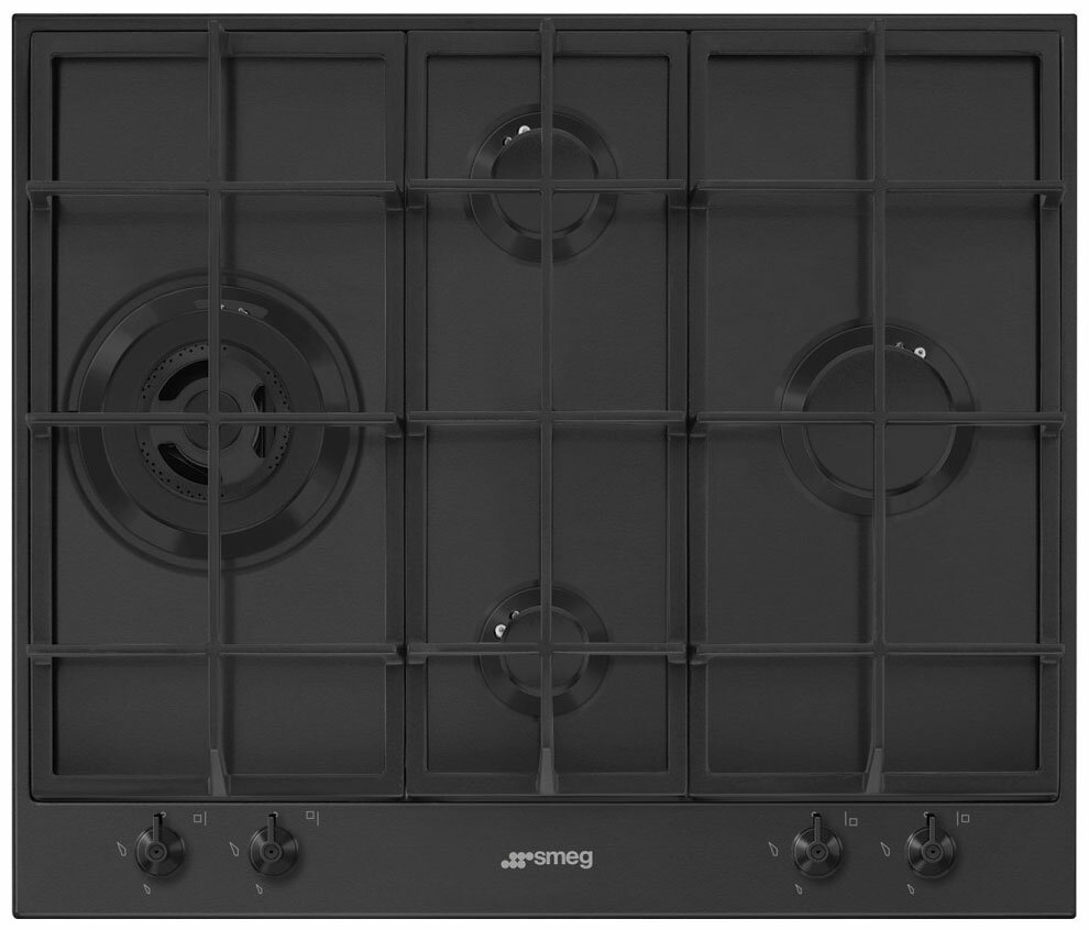 Газовая варочная панель Smeg PX364LMB 60 см, 4 конфорки эмалированная сталь электроподжиг газконтроль, черный
