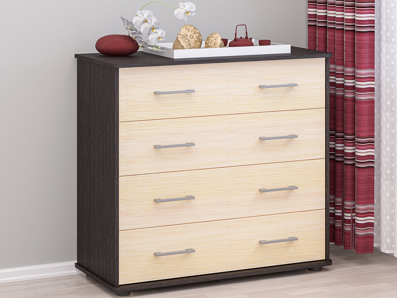 Комод МК "Пирамида" К-02, 4 ящика, ЛДСП, цвет венге/молоко, 101 x 45 x 92 см