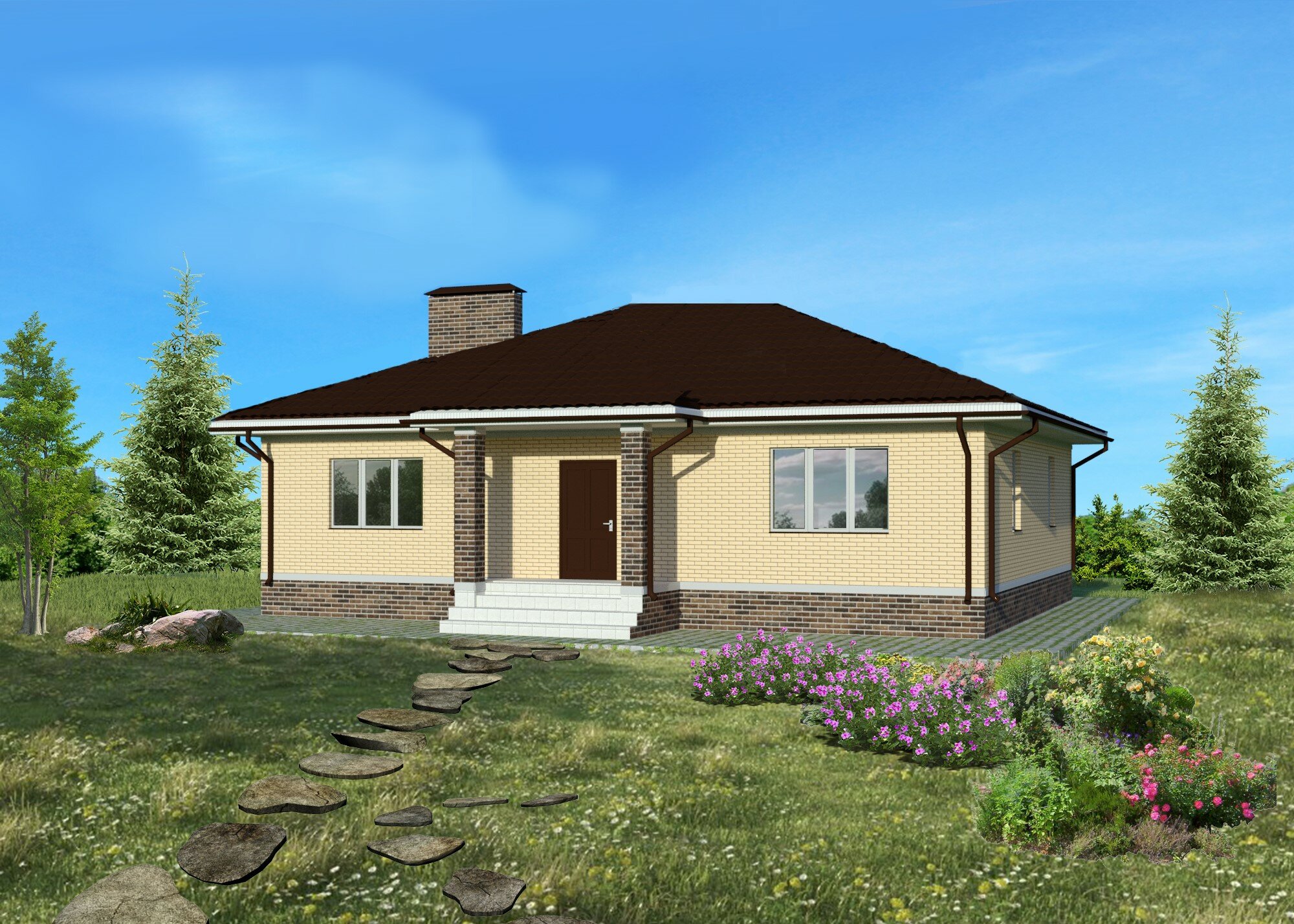 Проект дома для ипотеки и строительства 11-0065А (120.44 м2, 14,02*10,78 м, газобетон 400 мм, облицовочный кирпич)