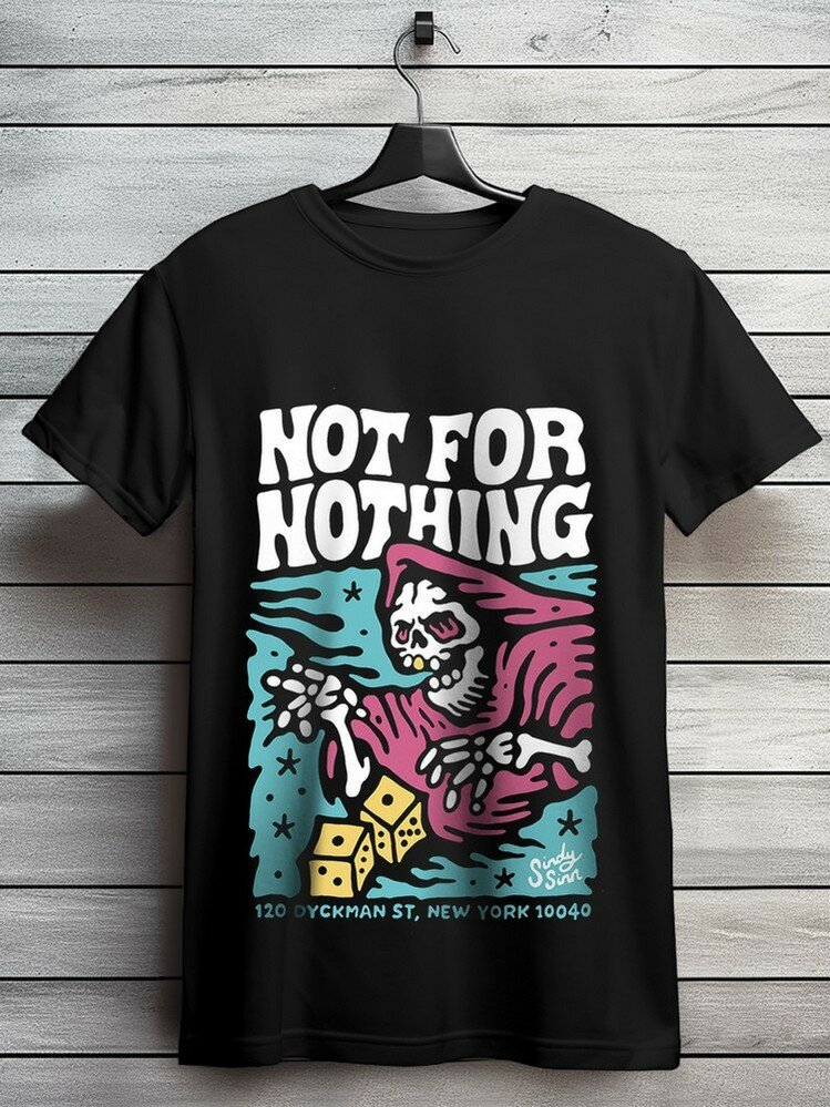 Футболка Футболка унисекс черная из хлопка с DTF принтом хеллоуин череп ( кости, Helloween, конфеты, скелет) - 8449