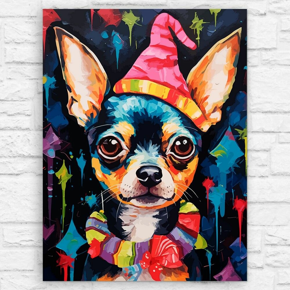 Картина по номерам на холсте животные новогодний Чихуахуа (собака) - 12645 В 30x40