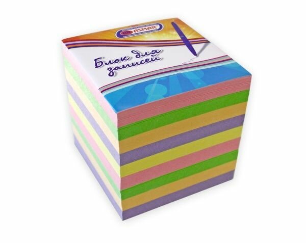 Кубарик - блок для записей, заметок - размер 9х9х9см / цветной экстра, 5 цветов, офсет.
