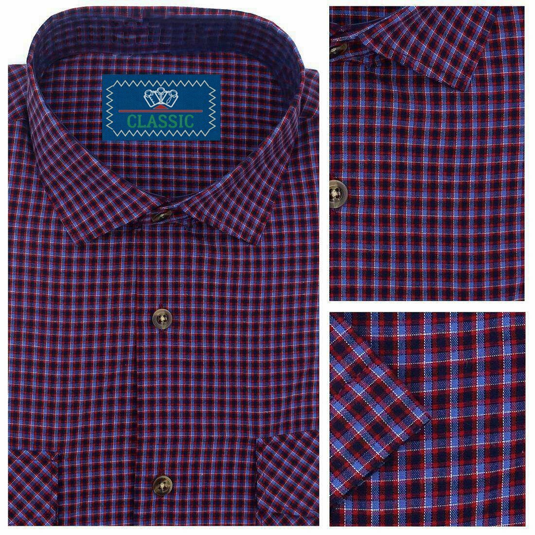 Рубашка Рубашка мужская с коротким рукавом, прямая классическая, темная сорочка, на пуговицах, рубаха на любой сезон, стильный фасон одежды, бордовая, клетка, с карманами, летняя