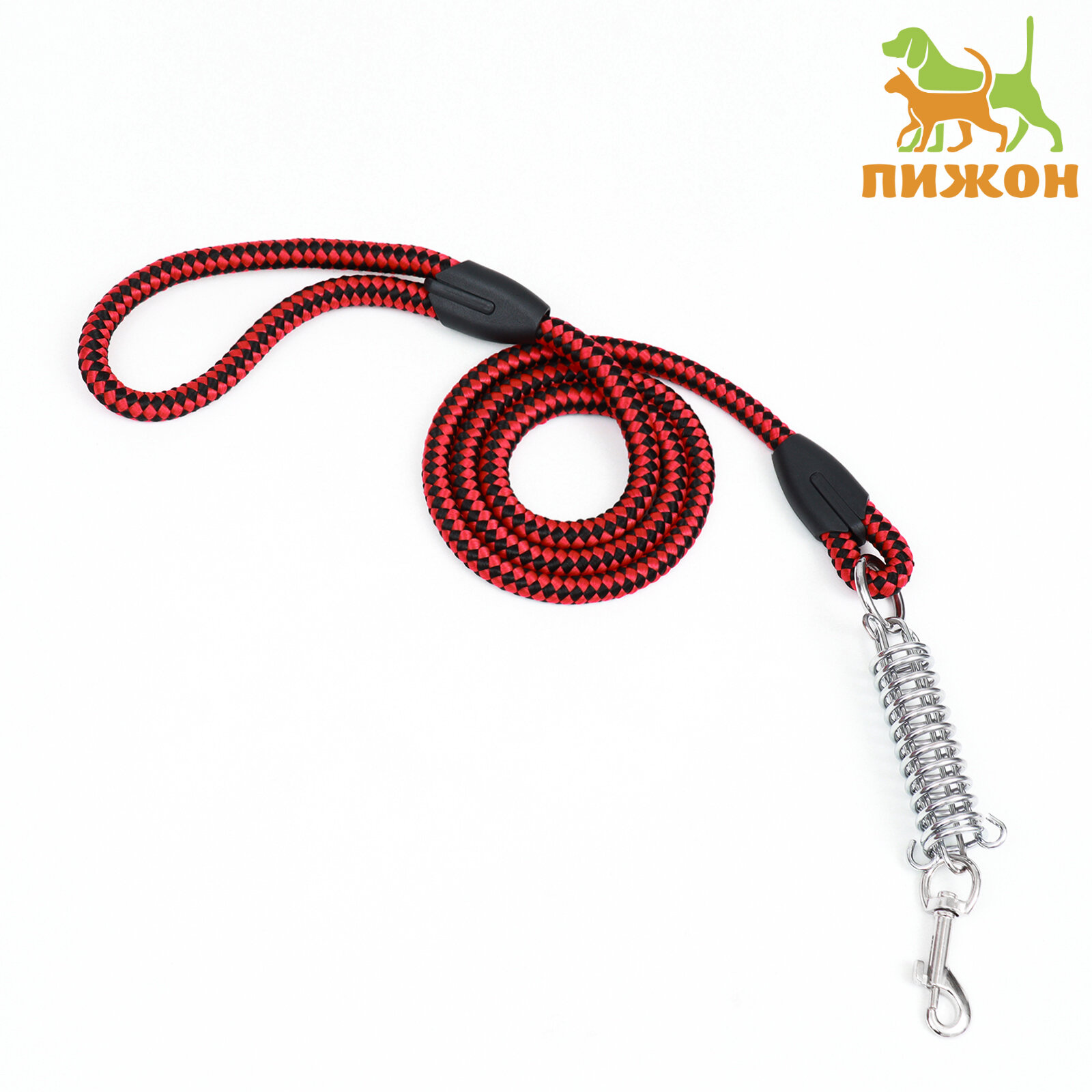 Поводок для собак Пижон усиленный с амортизатором от рывка 1.2 м 12 мм черный/красный