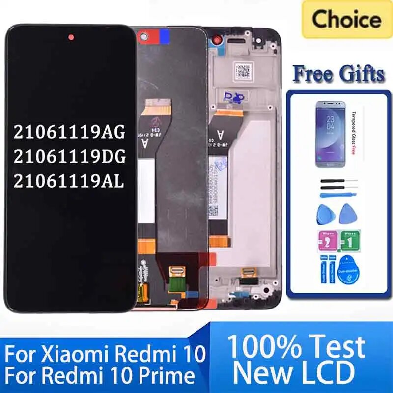 ЖК-дисплей для Xiaomi Redmi 10, сенсорная панель, экран с дигитайзером в сборе Pantalla для Redmi 10 Prime 21061119AG, ЖК-рамка R10 with Frame