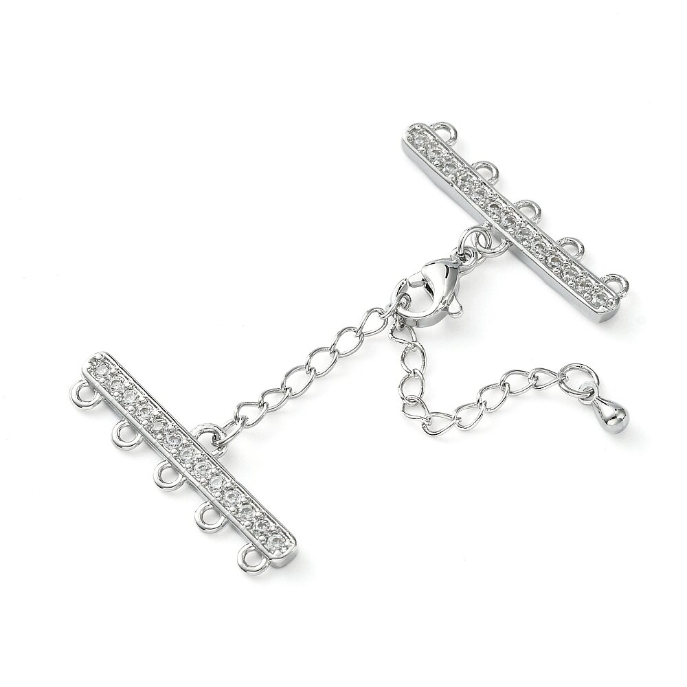 Застежка-карабин 10х6мм с удлиняющей цепочкой и соединителями-переходниками с пятью петельками 28х8мм, Milano, базовый материал - латунь, под родий, 1 шт.