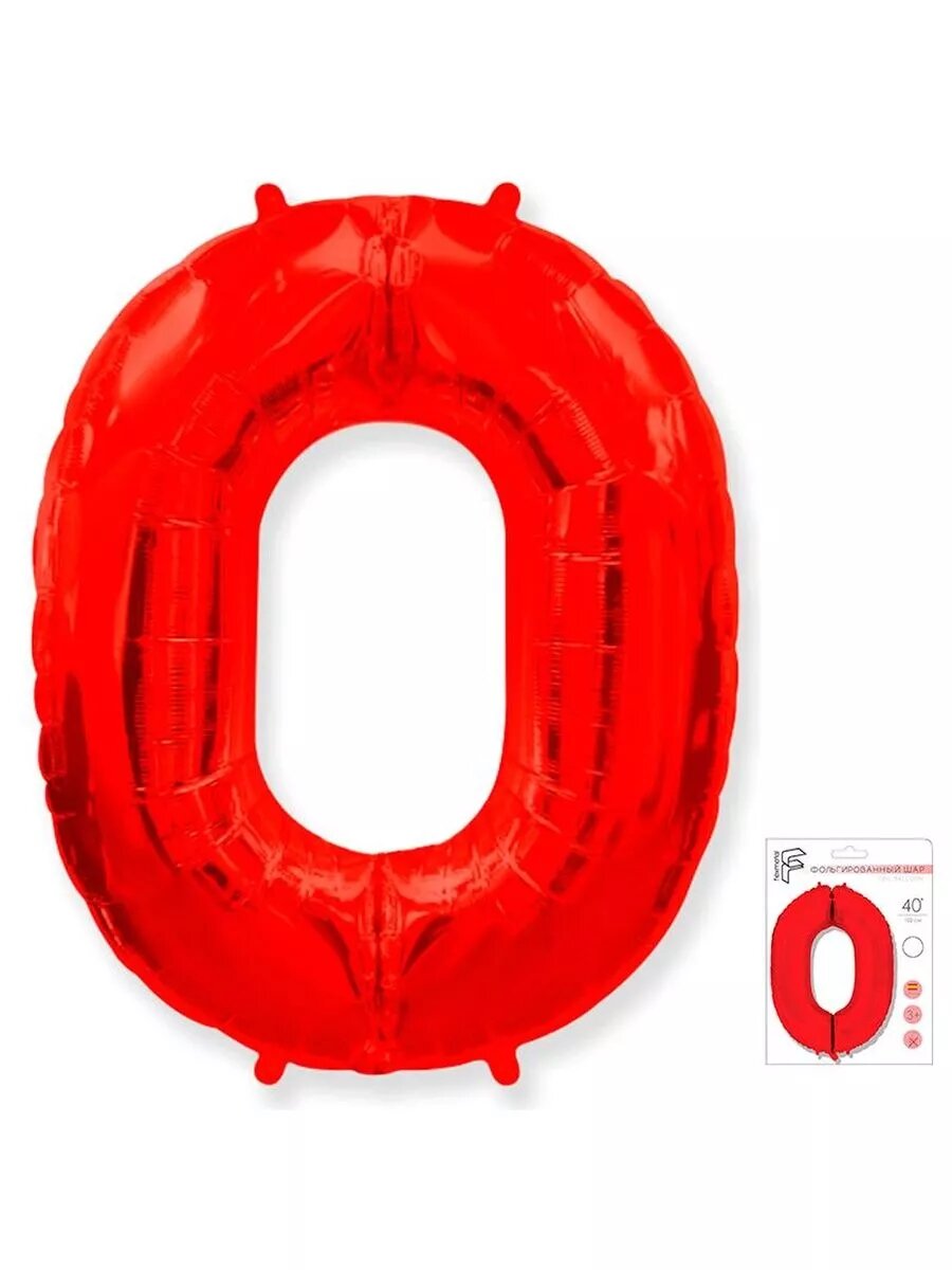 Шар фольгированный Цифры Красные "0" 102 см / 40"/102 см / 1 шт.