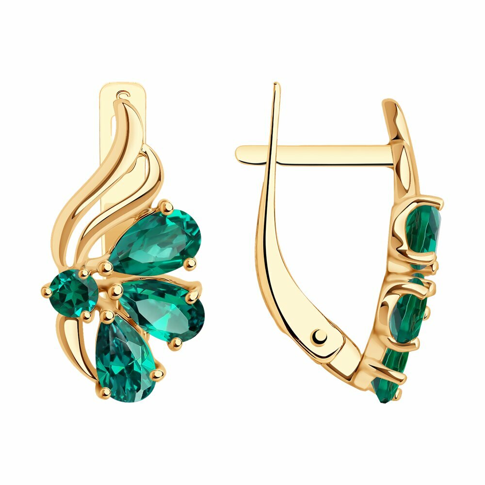 Серьги, красное золото, 585 проба, изумруд синтетический