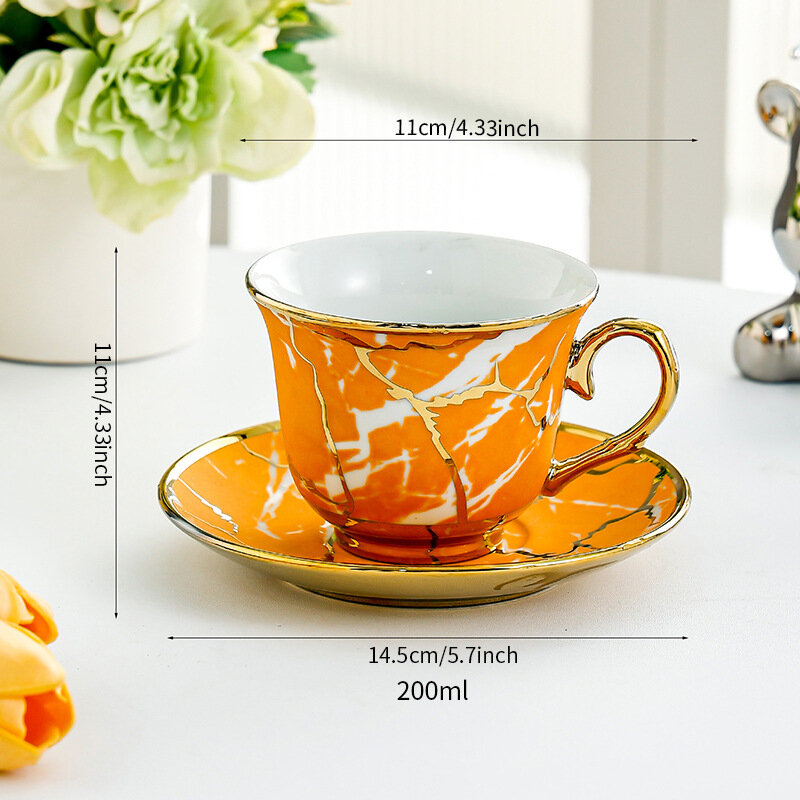 Керамическая кофейная чашка с золотым ободком и кракелюром, 200 мл, 6 цветов, чашка+блюдце. Мояэкономка