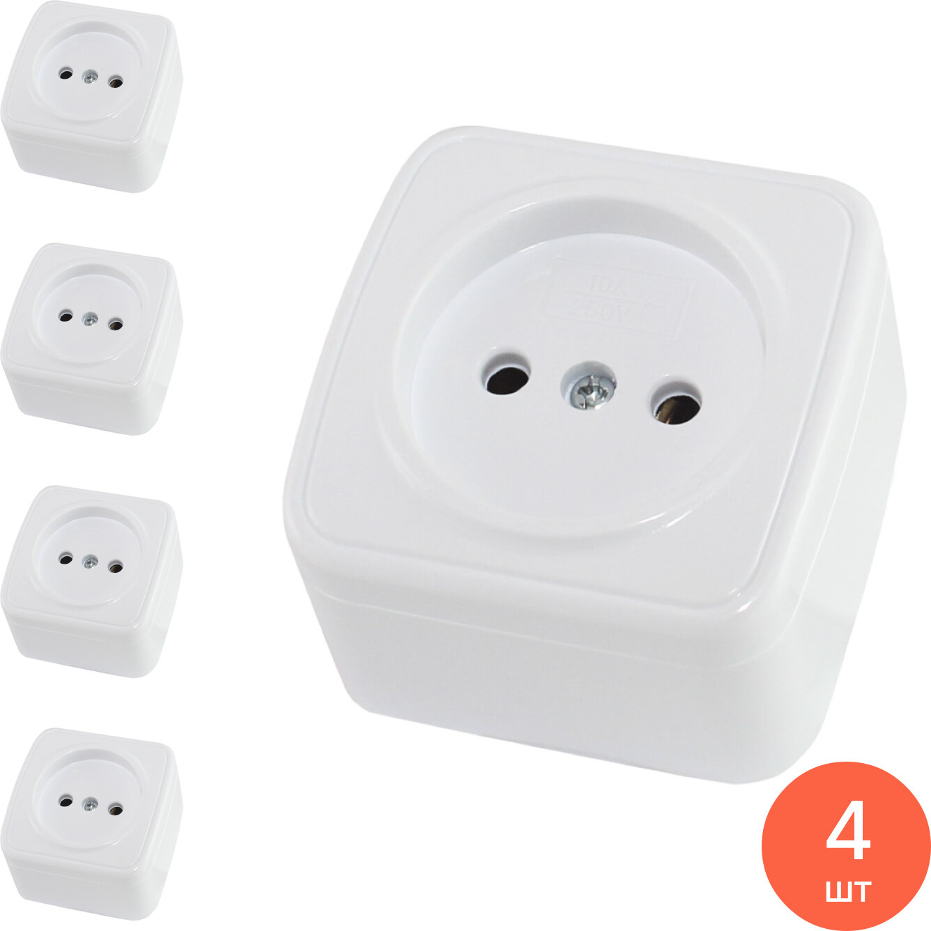 Розетка силовая штепсельная TDM Electric / ТДМ Электрик Народная Дача, 10А 250В IP20, белый, SQ1824-0007 / электрооборудование (комплект из 4 шт)