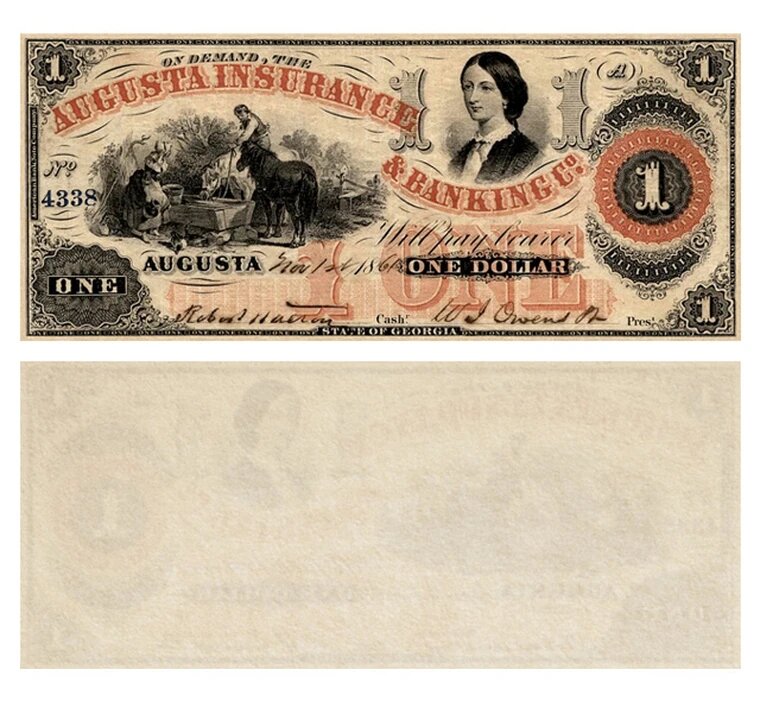 1 доллар 1861 Конфедерация Джорджия, Огаста, США, сувенирная копия, банкноты и купюры редкие коллекционные