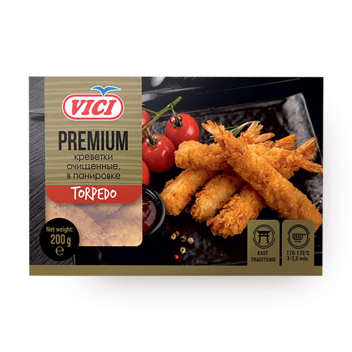 Креветки Torpedo Vici очищенные с хвостиком в панировке замороженные