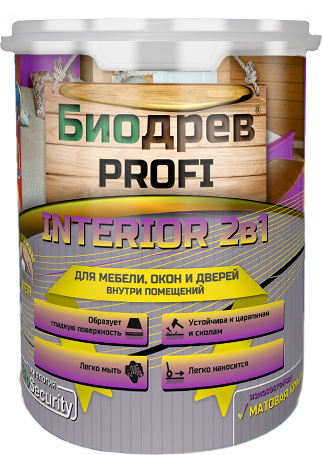 Биодрев PROFI «INTERIOR 2в1» Красковия 1кг Износостойкая Белая, Матовая Краска для Мебели, Окон и Дверей / Красковия.