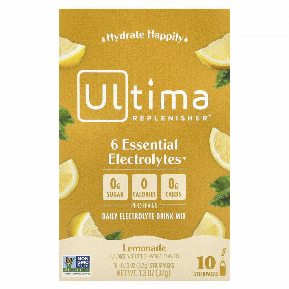 Ultima Replenisher, 6 Essential Electrolytes, ежедневная смесь для приготовления электролитов, лимонад, 10 пакетиков по 3,7 г (0,13 унции)