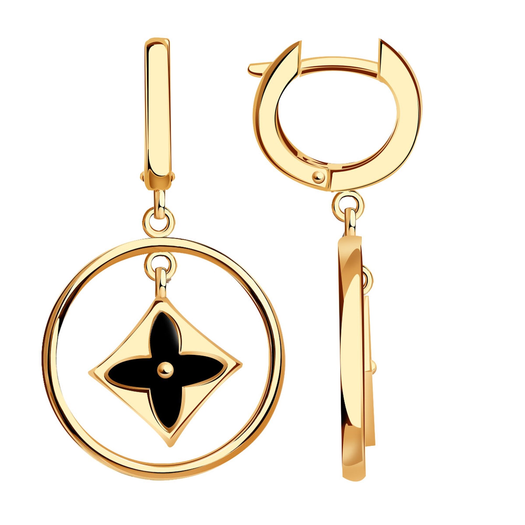 Серьги, красное золото, 585 проба, оникс