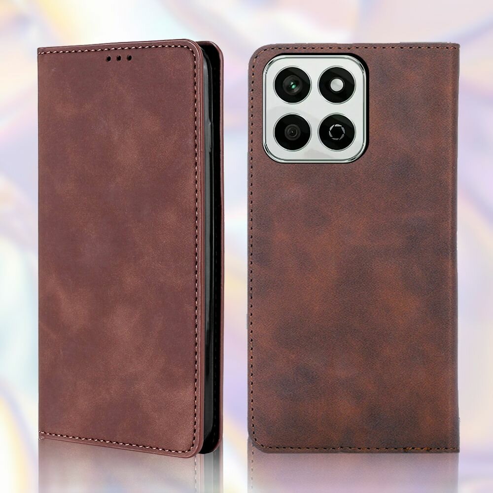 Чехол-книжка на Honor X7c/ Чехол подходит для Хонор X7c, Новый, противоударный, женский мужской, коричневый