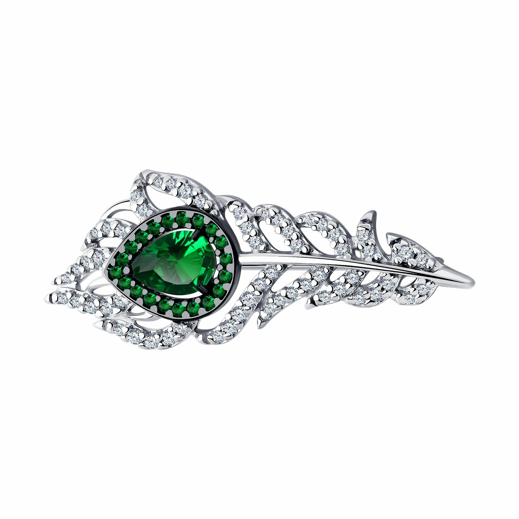 Брошь, серебро, 925 проба, родирование, фианит