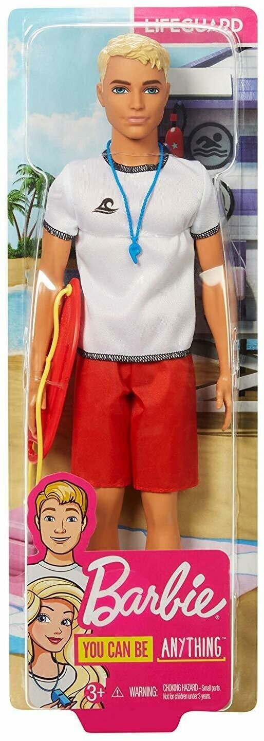 Кукла Mattel Barbie серия Кем Быть? Кен "Пляжный спасатель" FXP04, подвижная, с аксессуарами, 30 см