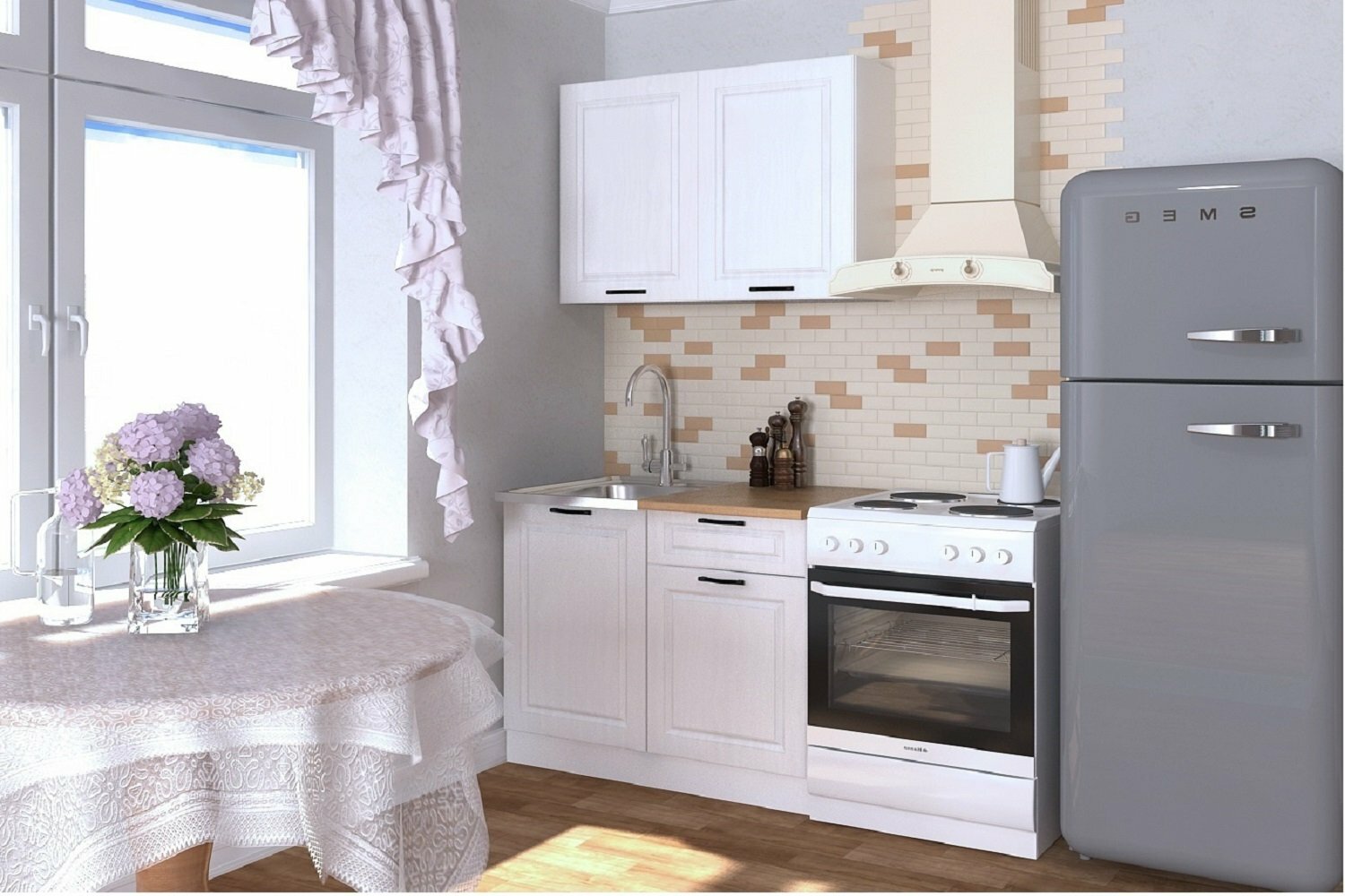 Кухонный гарнитур Белый Вегас, фасады МДФ, длина 1000 мм (модификация 2025 года)