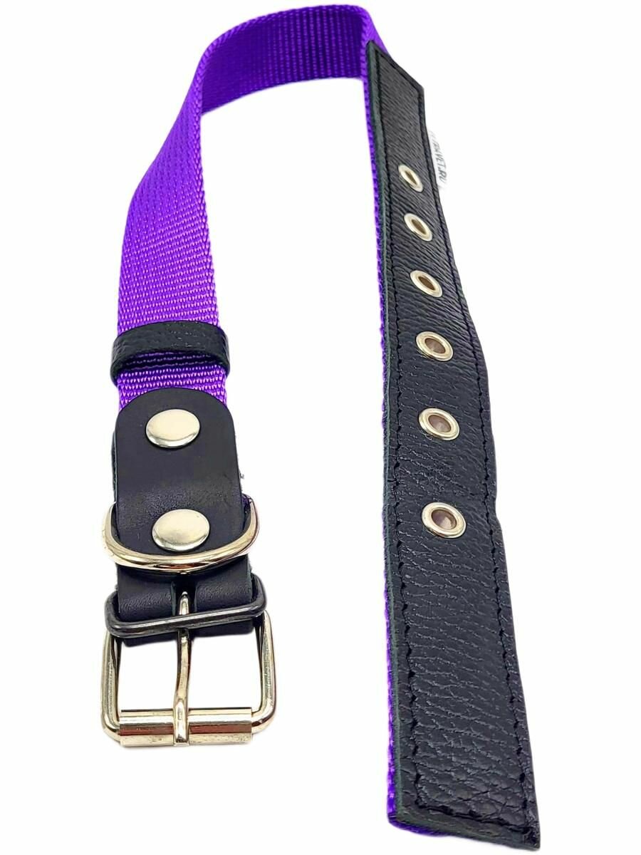 Фиолетовый ошейник плотный капрон с натуральной кожей, длина 55 см, ширина 2,5 см. Супер качество!