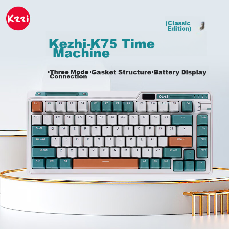 Механическая клавиатура KZZI K75, Time Machine, трехрежимная, 2.4G, 82 клавиши, PBT, RGB, TTC Flame Purple Switch