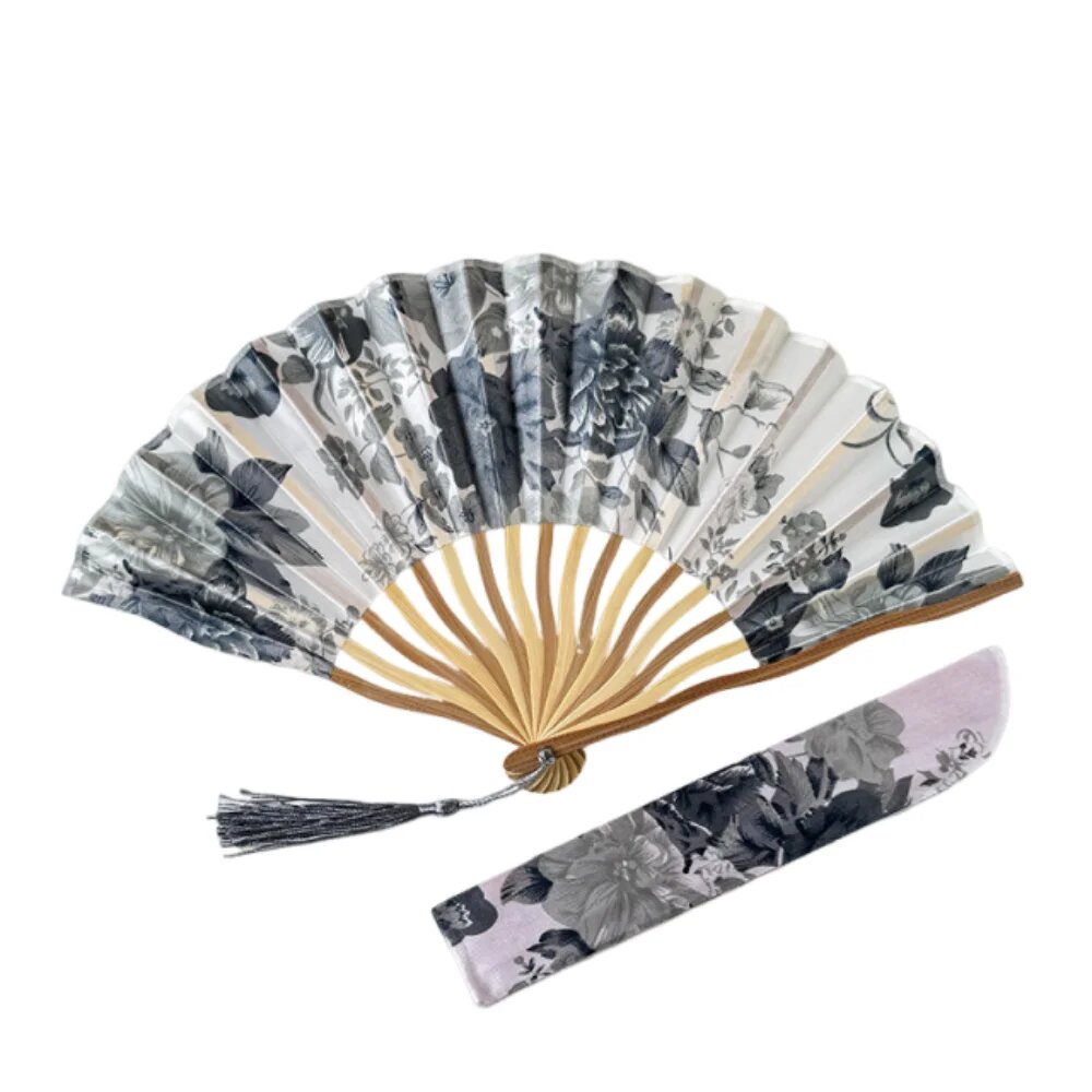 Шелковый складной веер в китайском стиле, классический элегантный ручной веер с крышкой веера, складной веер с цветочной кисточкой, аксессуары Hanfu